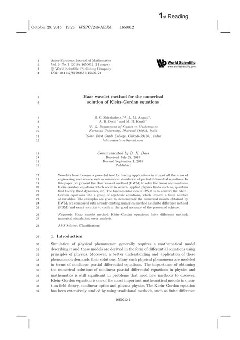 Pdf Haar Wavelet Method For The Numerical Solution Of Klein Gordan Equations