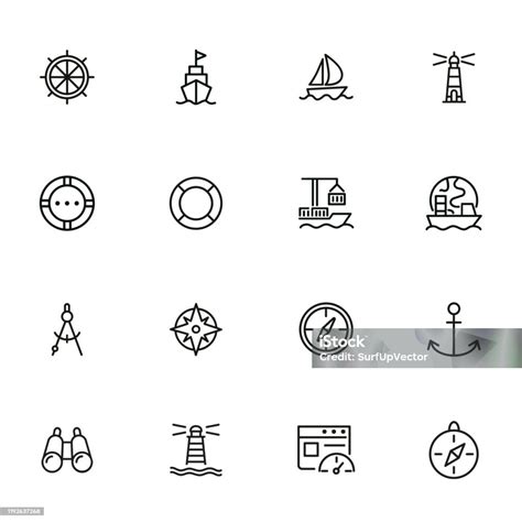海洋港口線圖示集向量圖形及更多帆船圖片 帆船 線圖示 外型 Istock