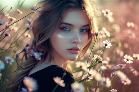 Premium Photo Beautiful Girl Fashion In Flowers Generate Ai