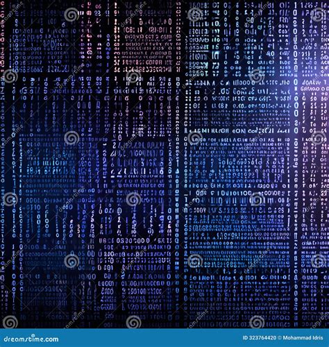 The Binary Numbers 0 And 1 Are Shown With Flowing Text On A Technical
