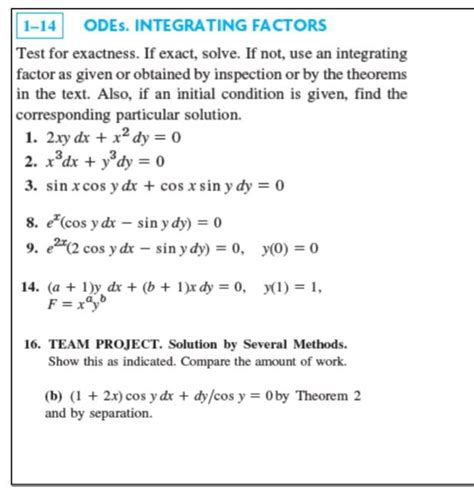 Solved Test For Exactness If Exact Solve If Not Use An