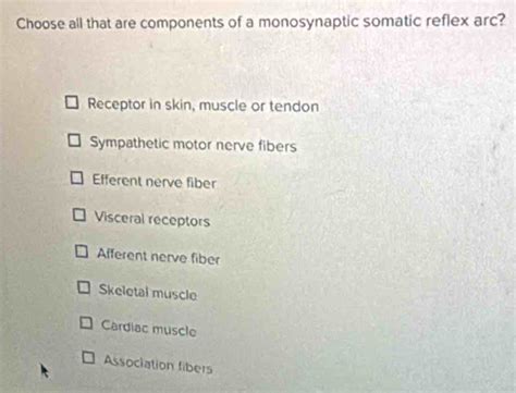 Solved Choose All That Are Components Of A Monosynaptic Somatic Reflex