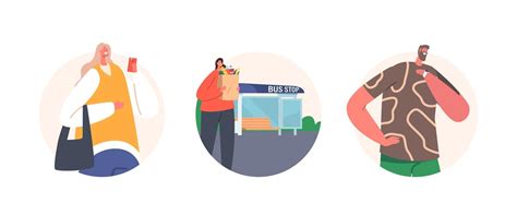 Premium Vector People On Bus Station Characters Waiting Commuter