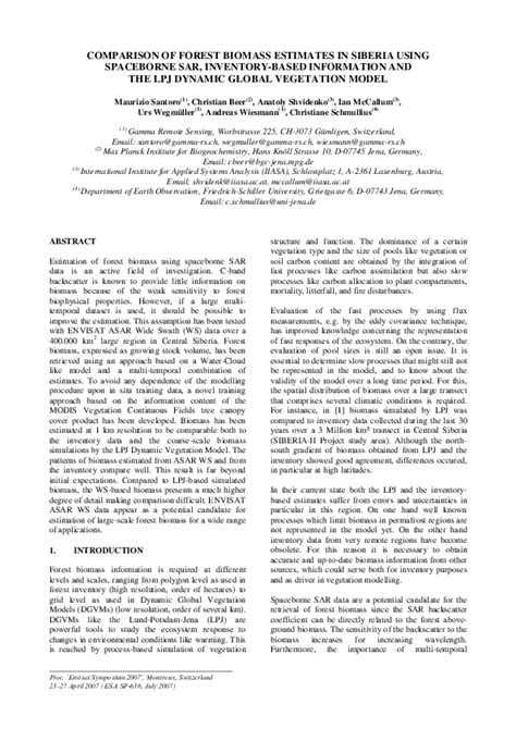Pdf Comparison Of Forest Biomass Estimates In Siberia Using Spaceborne Sar Inventory Based