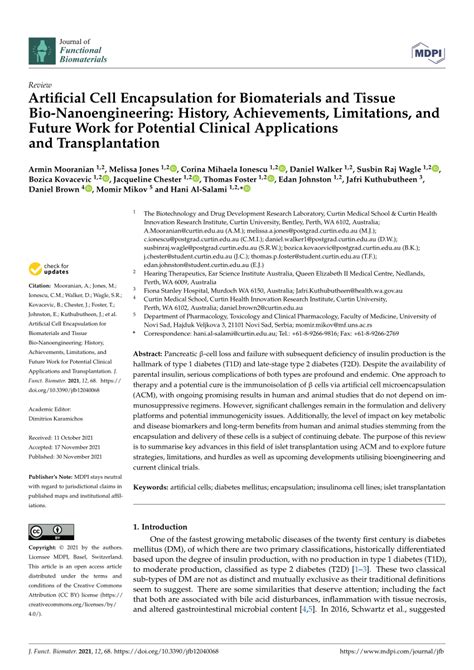 Pdf Artificial Cell Encapsulation For Biomaterials And Tissue Bio