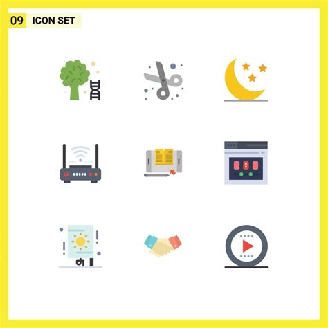 Pictogram Set Of 9 Simple Flat Colors Of File Modem Moon Internet Wifi Editable Vector Design