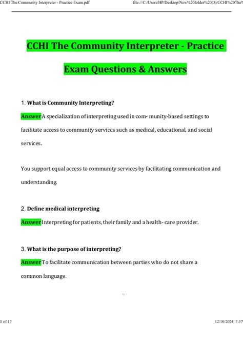 Cchi The Community Interpreter Practice Exam 2025 Newest Questions And Answers 100 Correct 2025