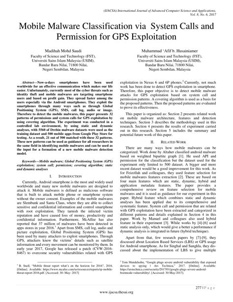 Pdf Mobile Malware Classification Via System Calls And Permission For Gps Exploitation