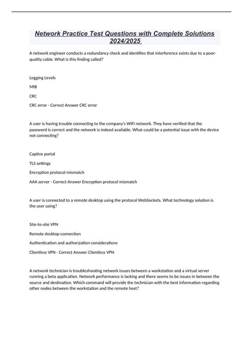 Network Practice Test Questions With Complete Solutions 20242025 Comptia Network 10 008