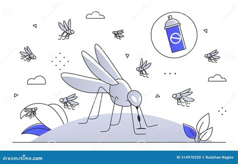 Vector Illustration Of Mosquitoes And A Spray Can Indicating Insect
