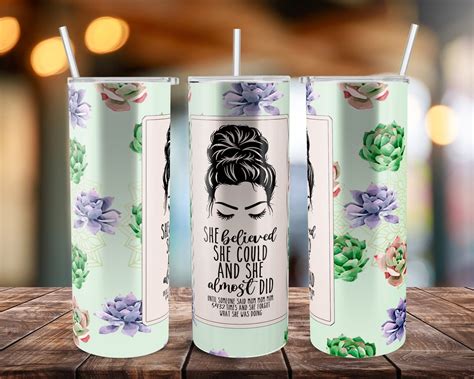 Oz Skinny Tumbler Stainless Steel Cup Tumbler With Straw She Believed She Could Mom