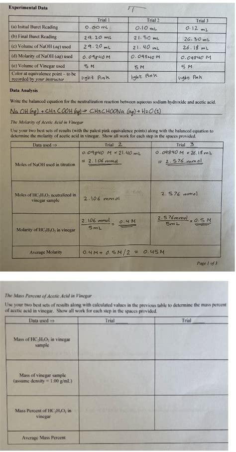 Solved Experimental Datatable Trial 1trial 2trial