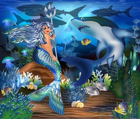 Cute underwater card plus size mermaid xxl Vector Image