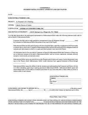 Fillable Online CONDITIONAL INTERIM PARTIAL PAYMENT AFFIDAVIT AND LIEN