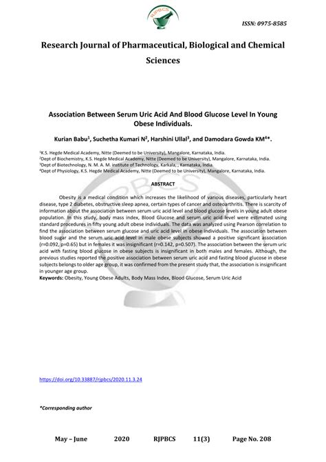 Pdf Association Between Serum Uric Acid And Blood Glucose Level In