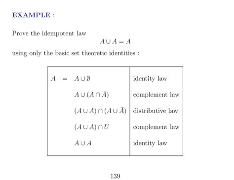 Coen 231 Lecture 11 Example Prove The Idempotent Law A ∪ A A Using Only The Basic Set