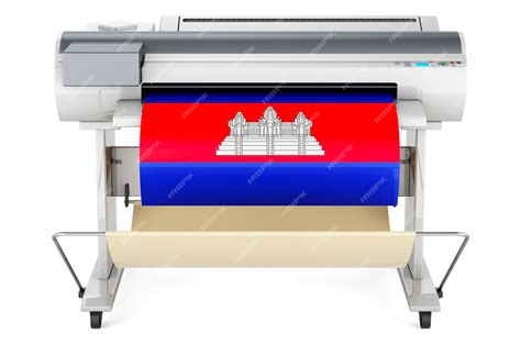Premium Photo Wide Format Printer Plotter With Cambodian Flag 3d Rendering