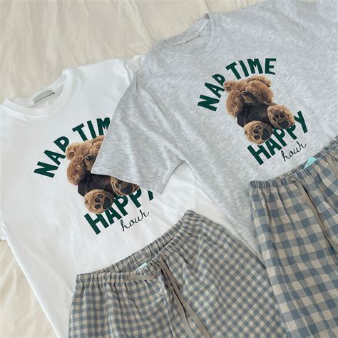 메리윗 [커플룩] 커플 잠옷 파자마 곰돌이 반팔 티셔츠