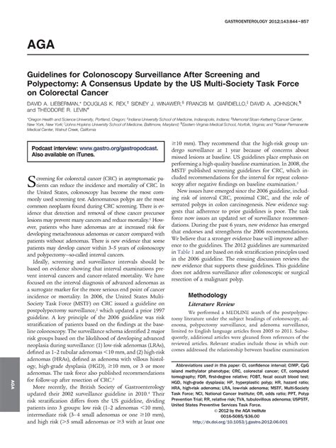 Lieberman Et Al Surveillance After Polypectomy Gastro Sept2012 Aga