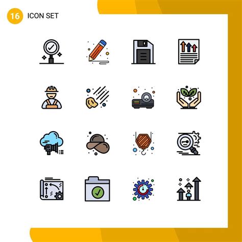 Editable Vector Line Pack Of 16 Simple Flat Color Filled Lines Of Meteor Construction Retro