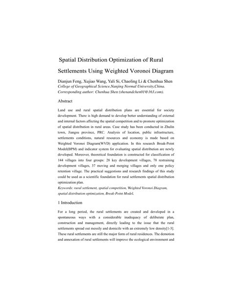 Pdf Spatial Distribution Optimization Of Rural Settlements Using The Weighted Voronoi Diagram