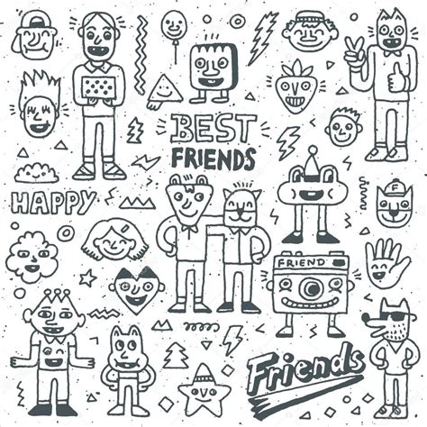 Bonne Amitié Jour Doodle Ensemble Vecteur Par ©sashatigar 94805288