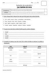 Evaluation Familles de mots CM1 Bilan et controle corrigé pdf à