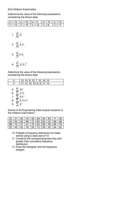 EDA Midterm Examination EDA Midterm Examination Determine The Value Of The Following