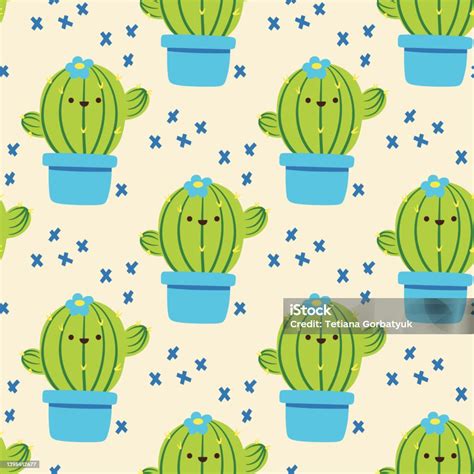 Kaktus Lucu Berwarnawarni Ilustrasi Vector Trendy Yang Digambar Tangan