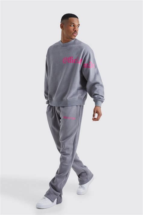 Mens Oversized Boxy Slogan Sweatshirt Tracksuit Boohoo Uk