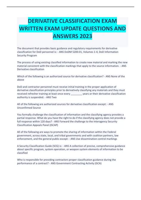 Derivative Classification Exam Written Exam Update Questions And