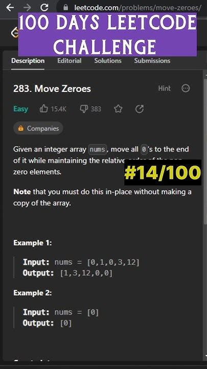 Day 14100 Leetcode Challenge 🚀 283 Move Zeros Coding