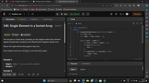 Day 20 Of Leetcode Challenge Single Element In Sorted Array Raushan Kumar Jha Posted On The