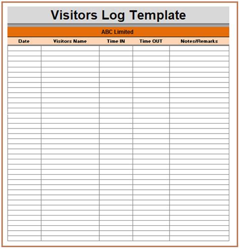 Visitor Log Templates Free Printable Word Excel Pdf Formats