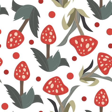 Premium Vector Seamless Pattern Design Fly Agaric Red With Cute