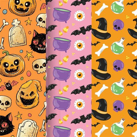 Three Different Patterns For Halloween 12323183 Vector Art At Vecteezy