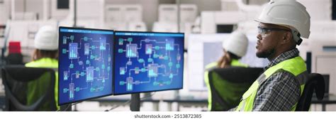 Engineer Operators Using Scada System Industrial Stock Photo 2384156105