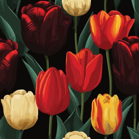 Premium Vector Seamless Colorful Tulip Pattern