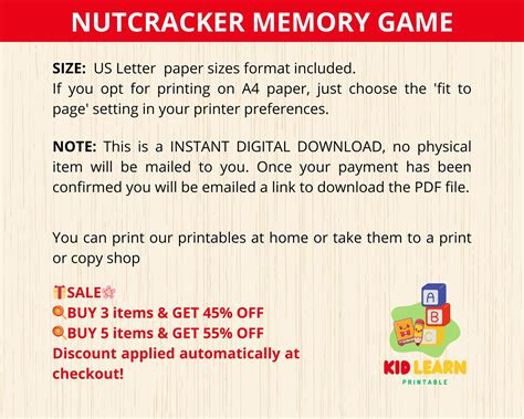 Nutcracker Memory Gamenutcracker Matching Activitychristmas Memory Gamexmas Memory Match Game