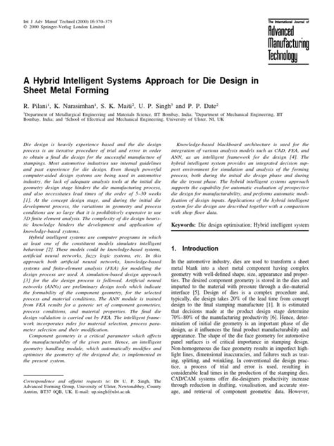 A Hybrid Intelligent Systems Approach For Die Design Iit Bombay Pdf