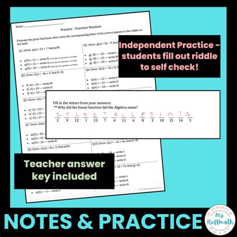 Evaluating Function Notation Guided Notes And Riddle Practice Algebra 1