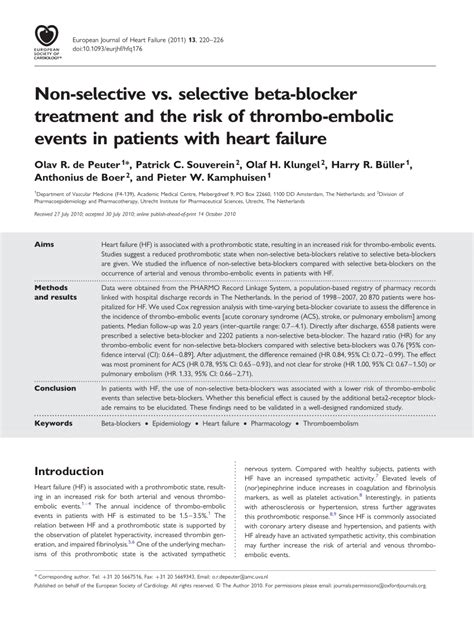 Pdf Non Selective Vs Selective Beta Blocker Treatment And The Risk Of Thrombo Embolic Events