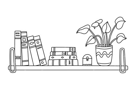 Premium Vector Books And Houseplant On A Bookshelf Vector Doodle Hand