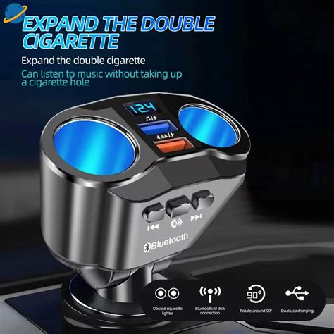 อะแดปเตอร์ซ็อกเก็ตที่จุดบุหรี่ บลูทูธ 5 0 Fm 12v Usb 4 8a พร้อมจอแสดงผล