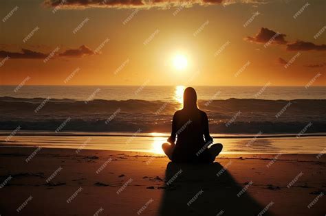 Pessoa Meditando Na Praia Com Sol Se Pondo Ao Fundo Foto Premium