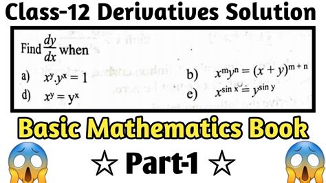 Class 12 Derivatives Basic Mathematics Exercise 15 1 Solution Part 1 Qn 11 Solution Youtube