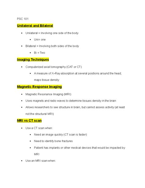 Psc 101 Day5 Imaging Techniques Psc 101 Unilateral And Bilateral Unilateral Involving One