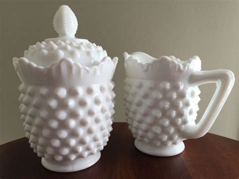 Fenton Hobnail Milk Glass Cream And Sugar Set