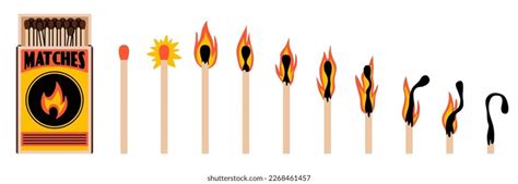 Burning Matchstick Animation Combustion Process Moving Stock Vector