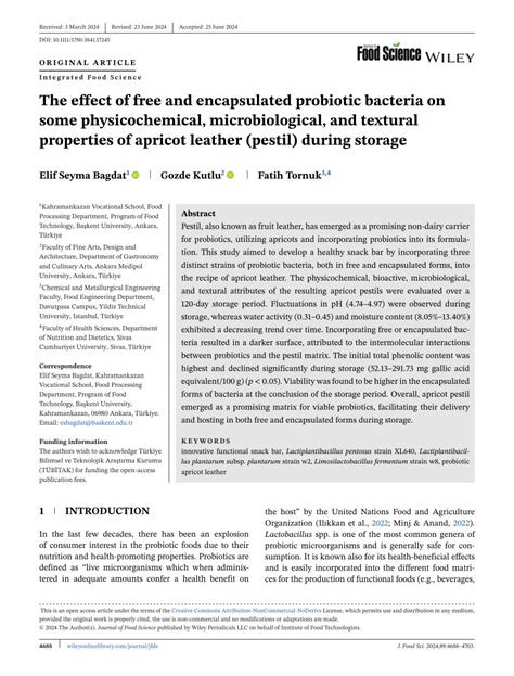 Pdf The Effect Of Free And Encapsulated Probiotic Bacteria On Some Physicochemical